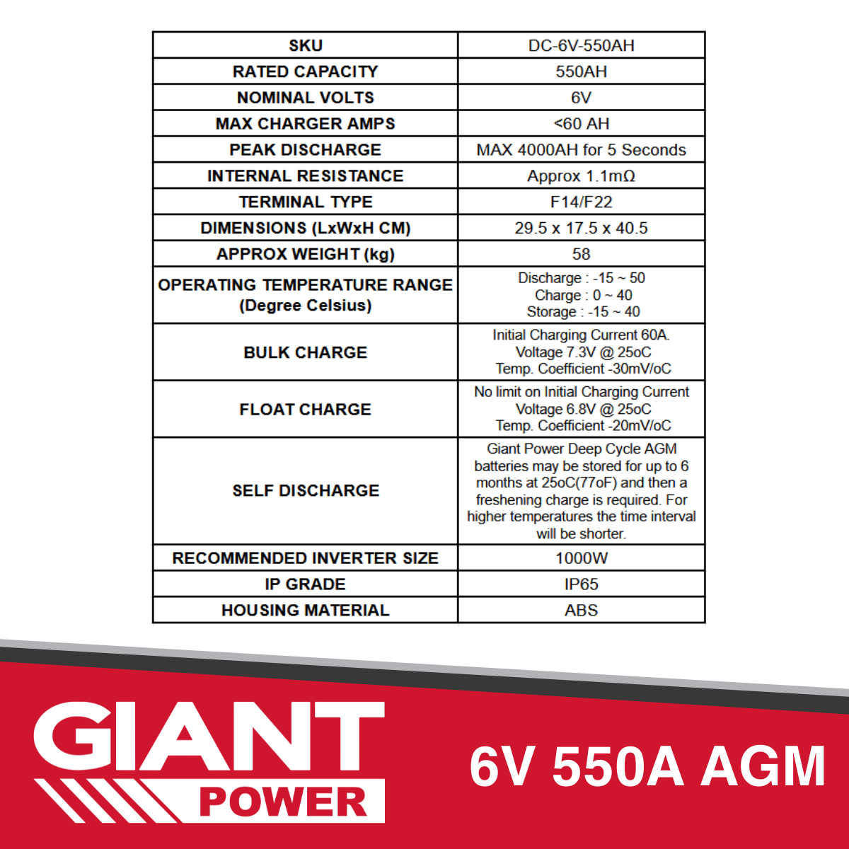 High Performance 550AH 6V AGM Deep Cycle Battery